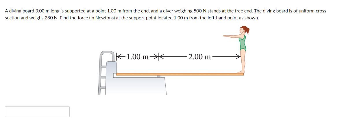 Solved A diving board 3.00 m long is supported at a point | Chegg.com
