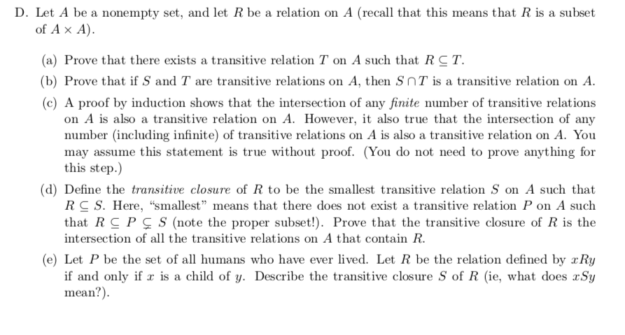 Solved D. Let A be a nonempty set, and let R be a relation | Chegg.com