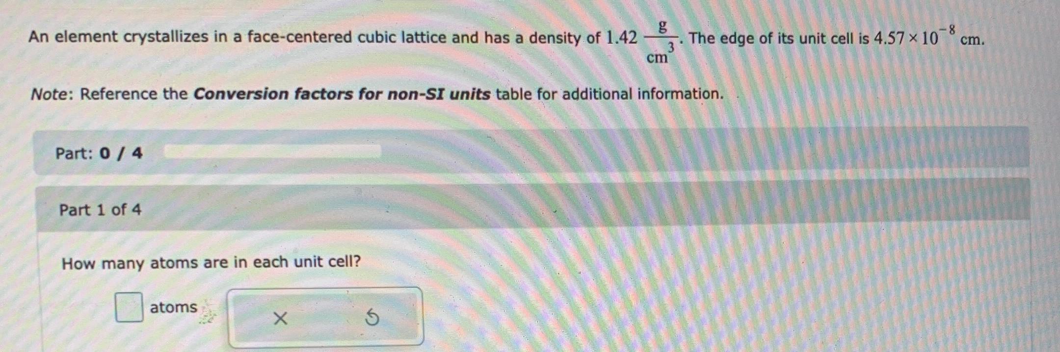 Solved An element crystallizes in a face-centered cubic | Chegg.com