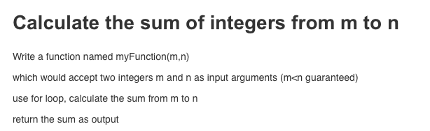 Solved Calculate the sum of integers from m to n Write a | Chegg.com