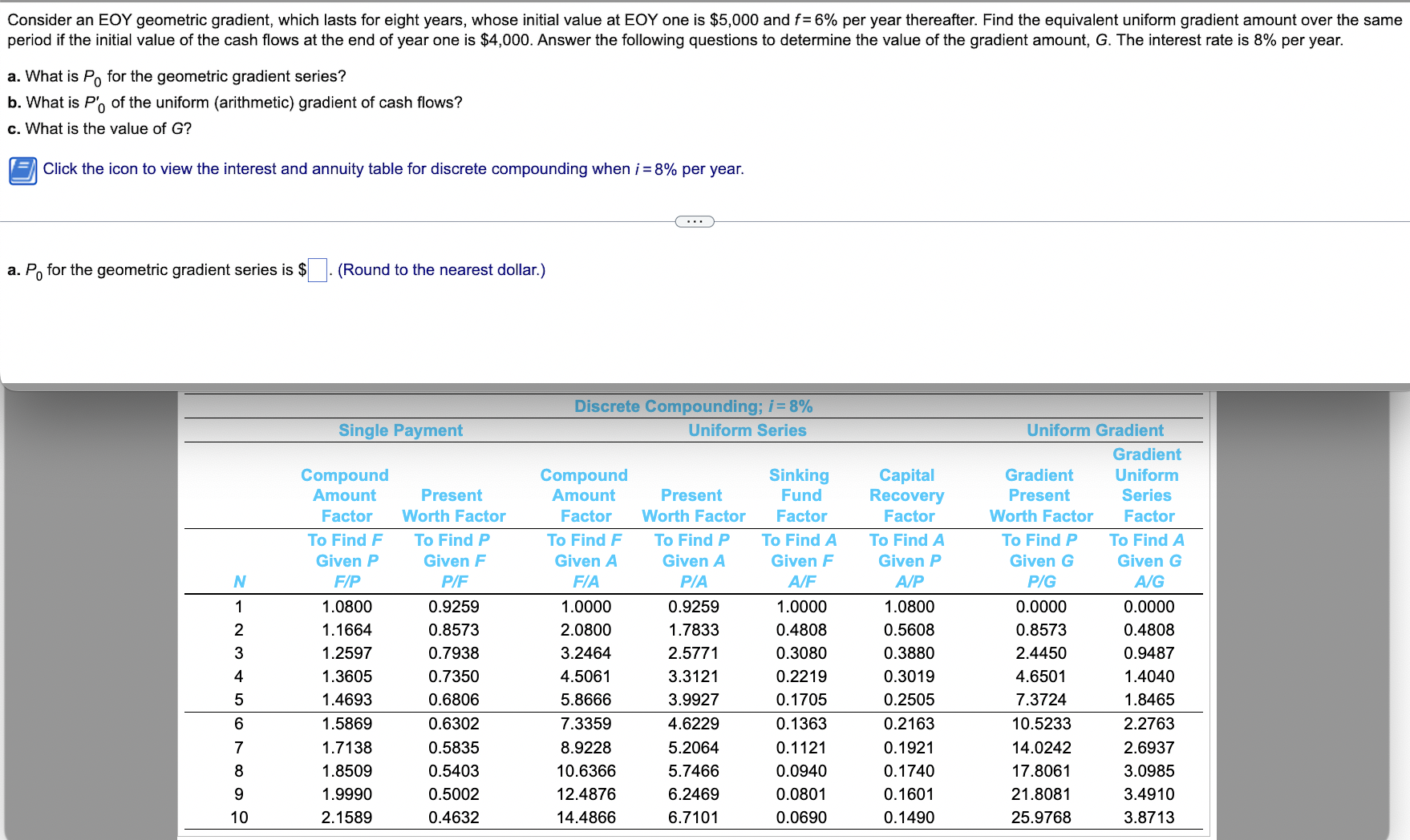 Solved Consider an EOY geometric gradient, which lasts for | Chegg.com