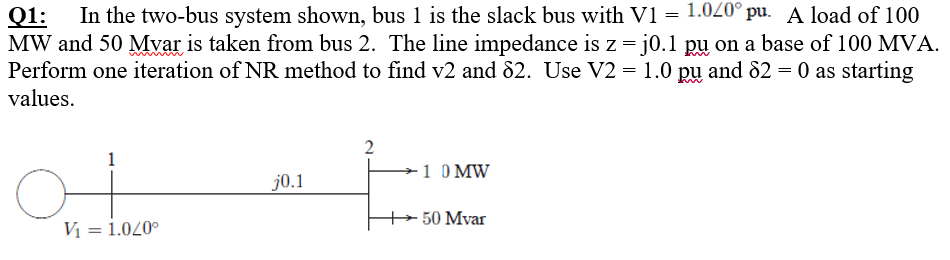 Solved Q1: In the two-bus system shown, bus 1 is the slack | Chegg.com
