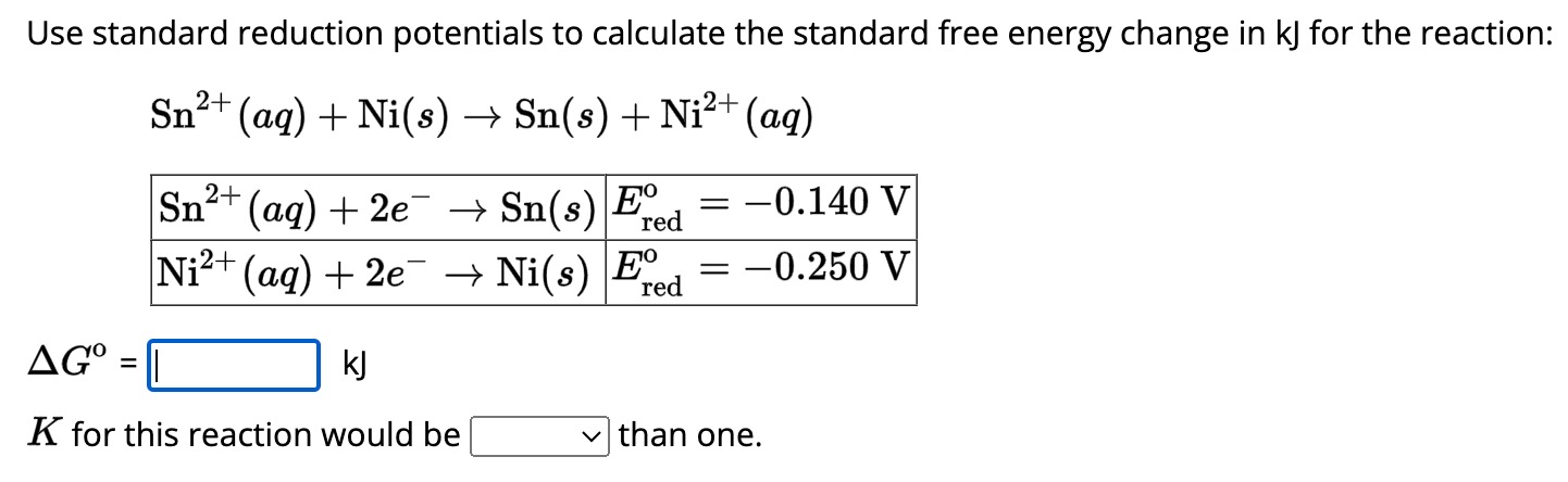 Solved Use Standard Reduction Potentials To Calculate The