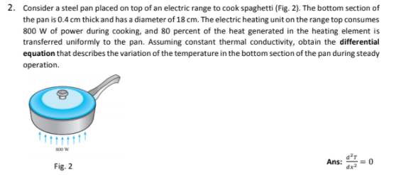 Solved 2. Consider a steel pan placed on top of an electric | Chegg.com