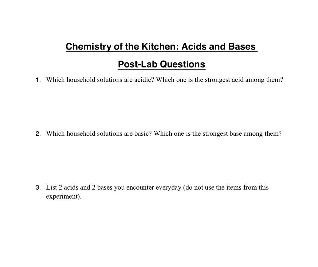 Solved Chemistry of the Kitchen: Acids and Bases Post-Lab | Chegg.com