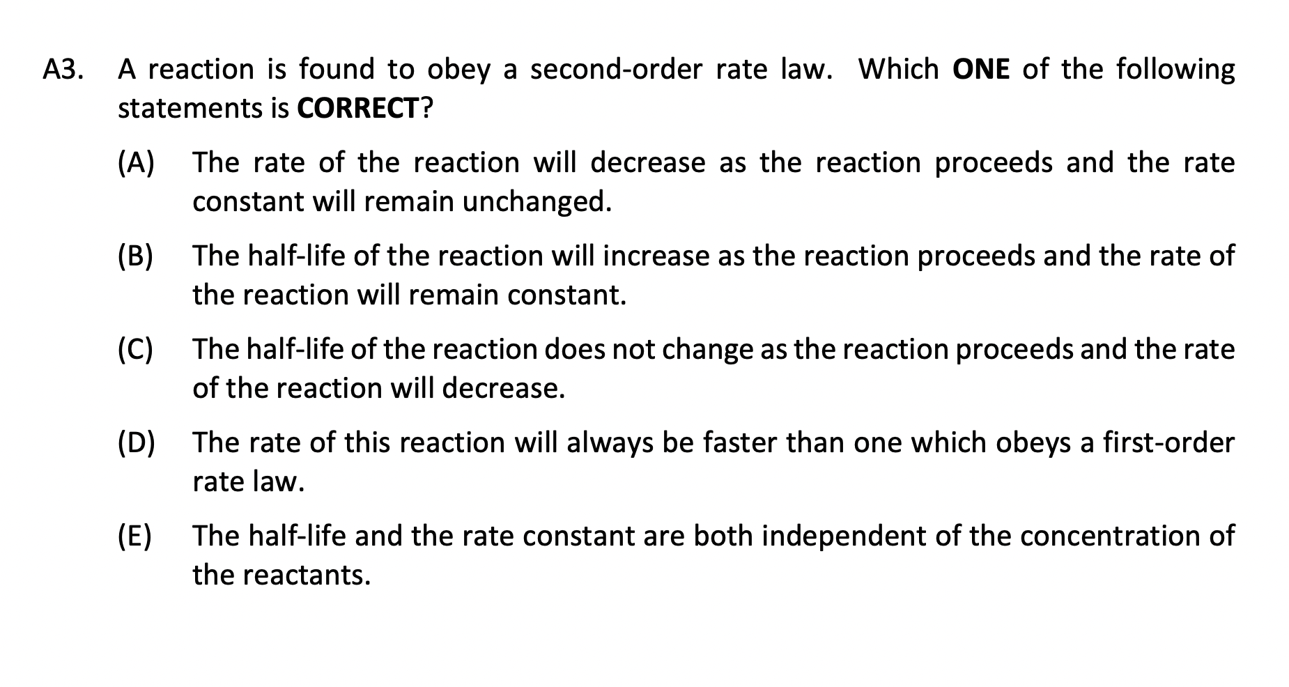 Solved A3. ﻿A reaction is found to obey a second-order rate | Chegg.com