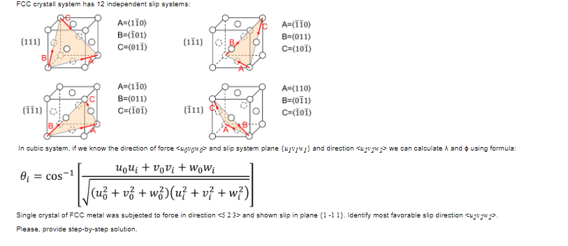 Solved FCC crystall system has 12 independent slip systems: | Chegg.com