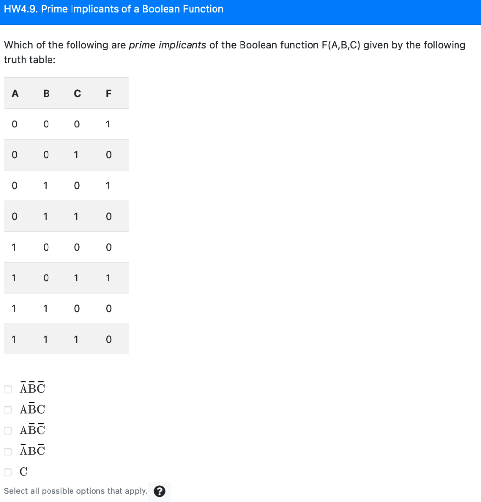 Solved HW4.9. Prime Implicants of a Boolean Function Which | Chegg.com