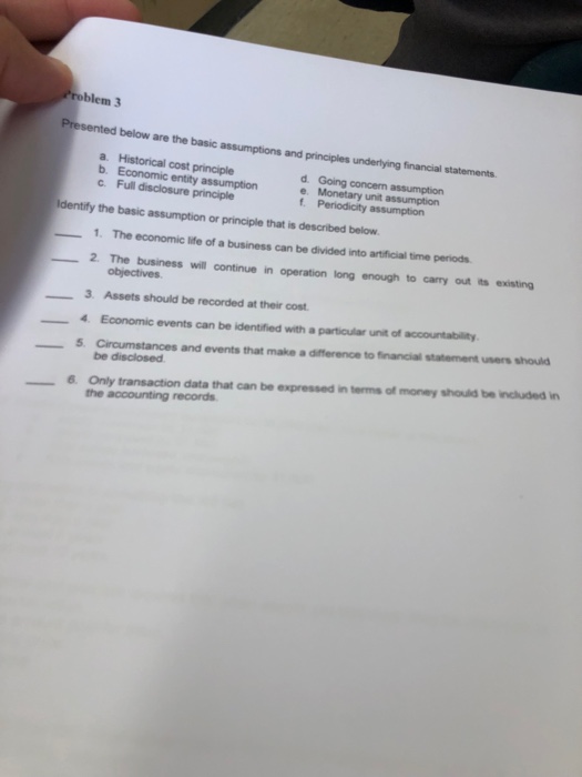 Solved lem 3 Presented below are the basic assumptions and | Chegg.com