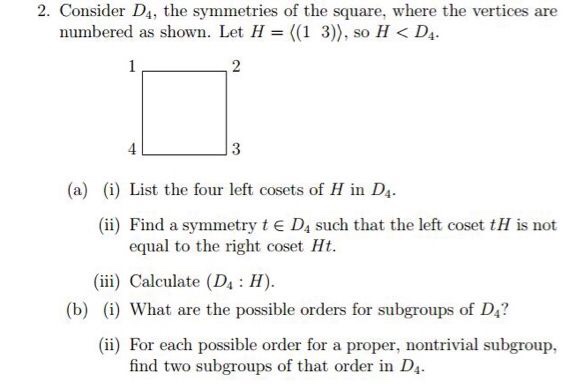 Solved Consider D_4, the symmetries of the square, where the | Chegg.com