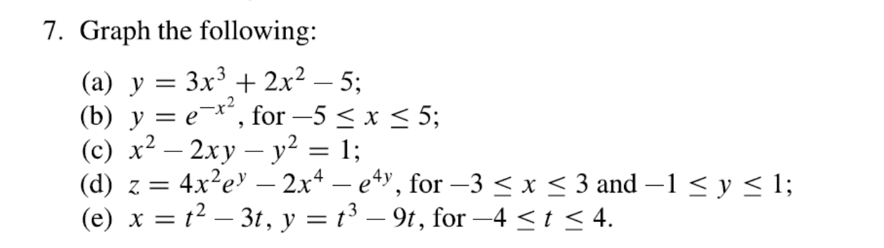 Solved = 7. Graph the following: (a) y = 3x3 + 2x2 – 5; (b) | Chegg.com