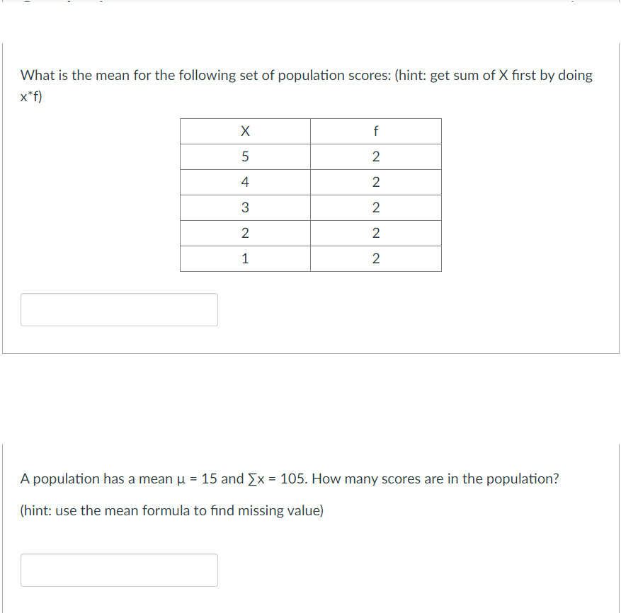 Solved A population has a mean μ=15 ﻿and ∑??x=105. ﻿How many | Chegg.com