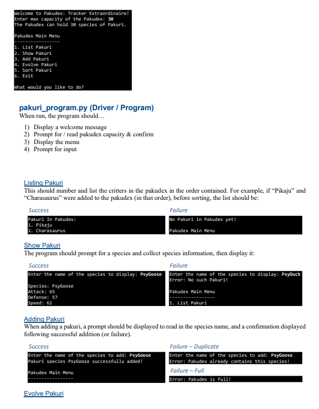 Solved IN PYTHON PYTHON PYTHON Pakudex Project Overview | Chegg.com