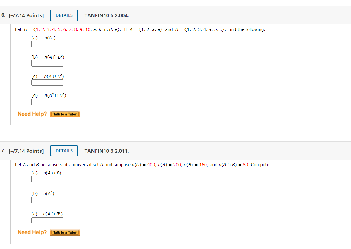Solved 6. [-/7.14 Points] DETAILS TANFIN10 6.2.004. Let U = | Chegg.com