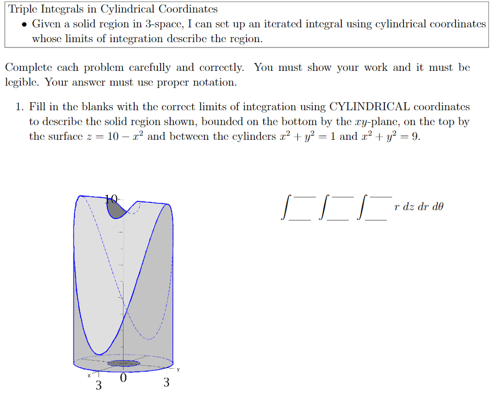 Solved Triple Integrals in Cylindrical Coordinates İven a | Chegg.com