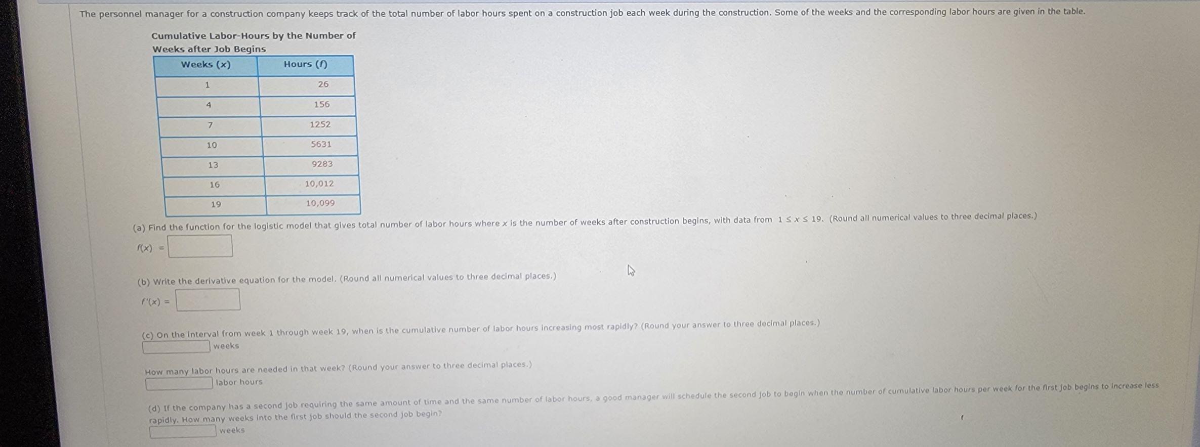 Solved Cumulative Labor-Hours by the Number of Weeks after | Chegg.com