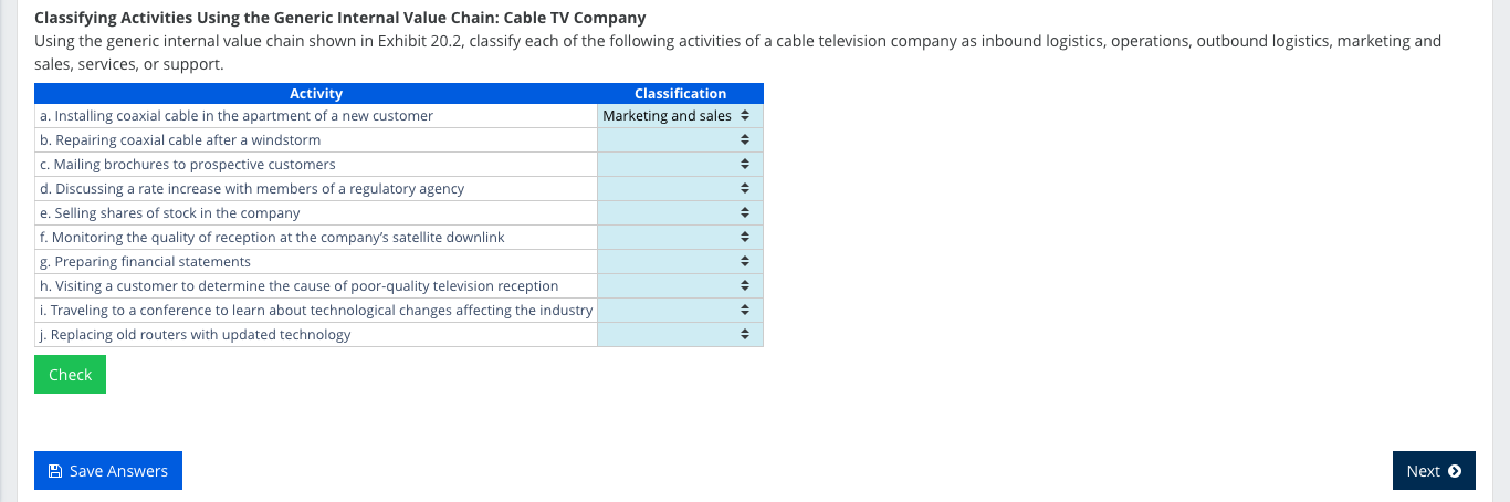 Solved Classifying Activities Using the Generic Internal | Chegg.com