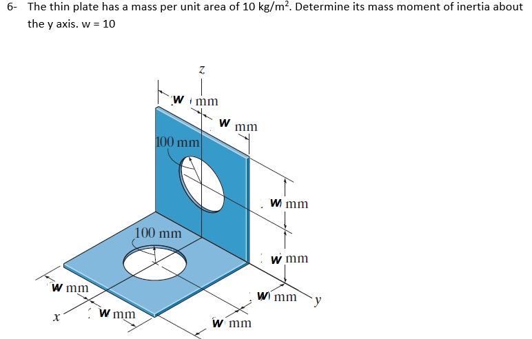 Solved 6- The thin plate has a mass per unit area of 10 | Chegg.com