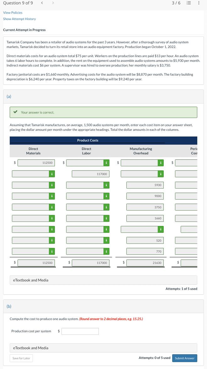 Solved Tamarisk Company has been a retailer of audio systems | Chegg.com
