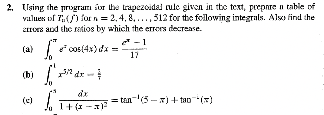 Solved 2. Using the program for the trapezoidal rule given | Chegg.com