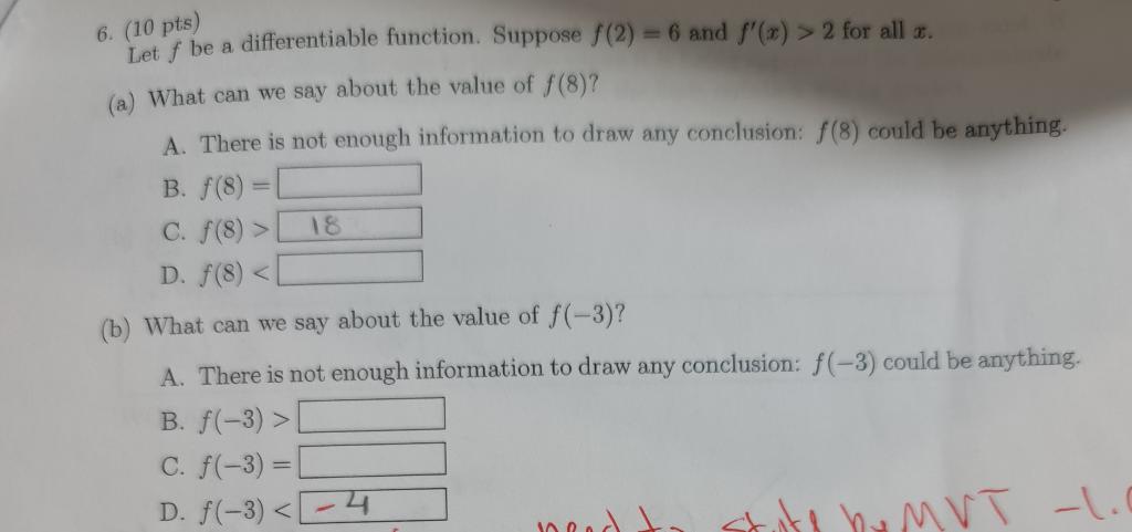Solved 6. (10 pts) f be a differentiable function. Suppose | Chegg.com