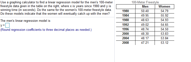 Solved Use a graphing calculator to find a linear regression | Chegg.com