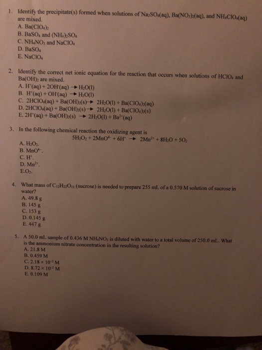 Solved 1. Identify the precipitate(s) formed when solutions | Chegg.com