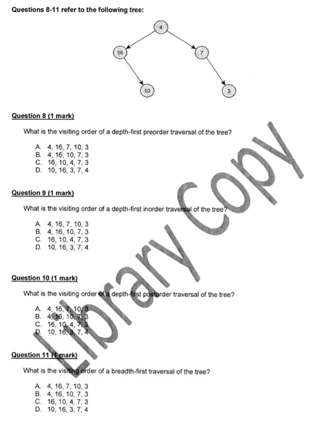 Solved Questions 8-11 refer to the following tree 16 10 | Chegg.com