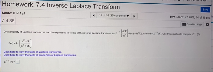Solved Homework: 7.4 Inverse Laplace Transform Save Score: 0 | Chegg.com