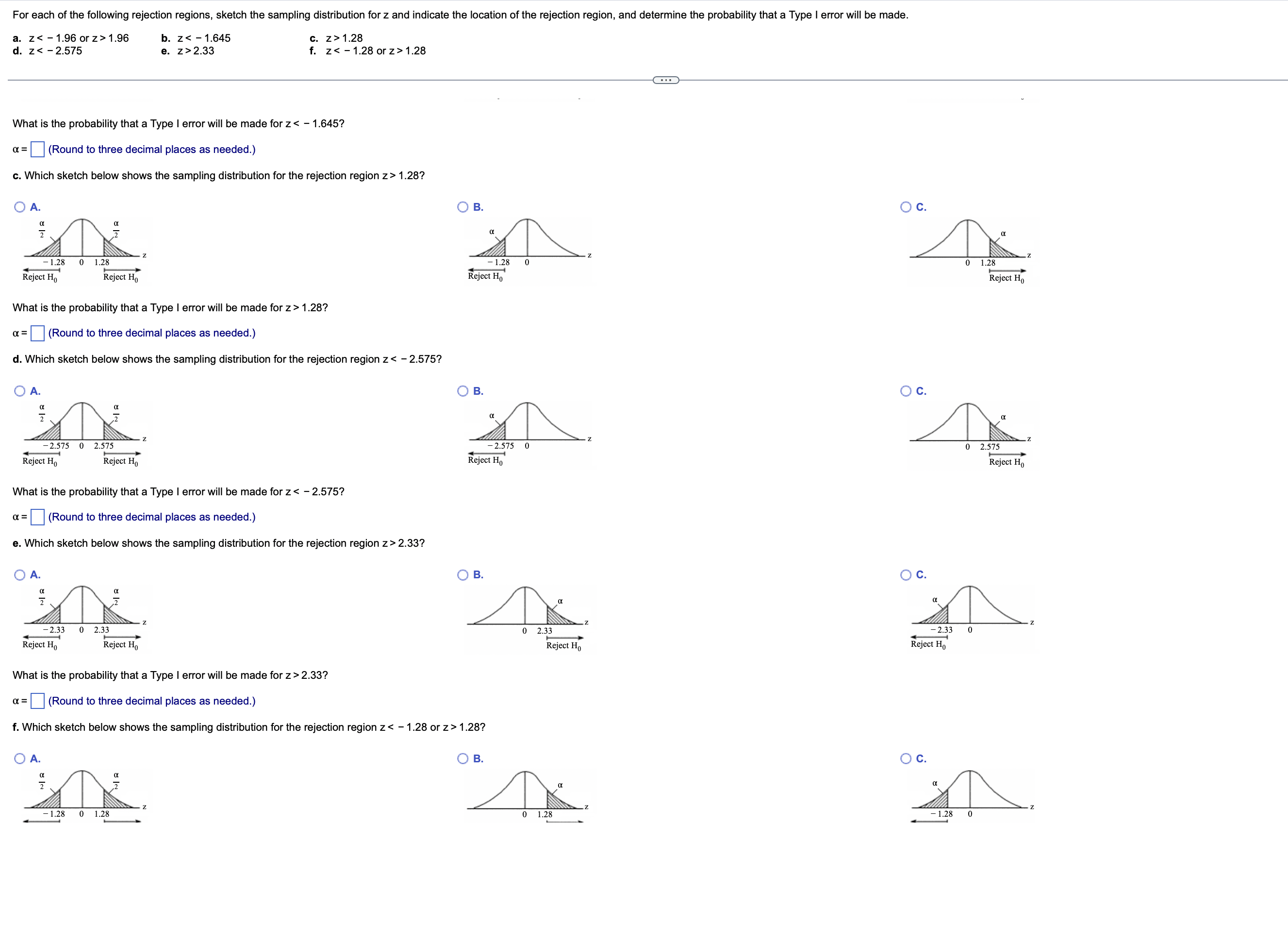 Solved For each of the following rejection regions, sketch | Chegg.com