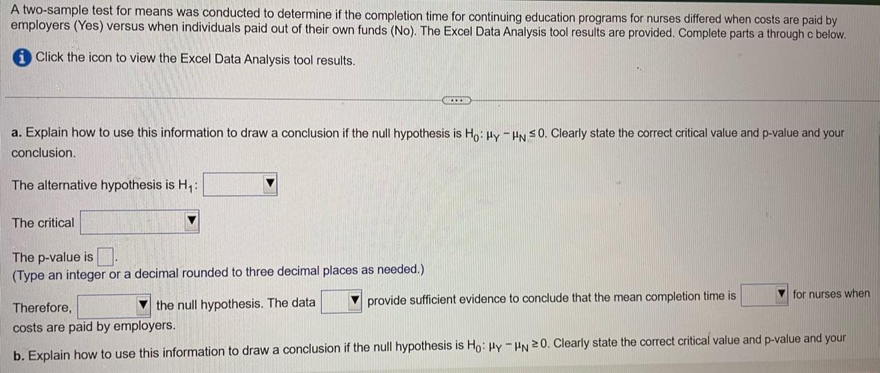 Solved A two-sample test for means was conducted to | Chegg.com