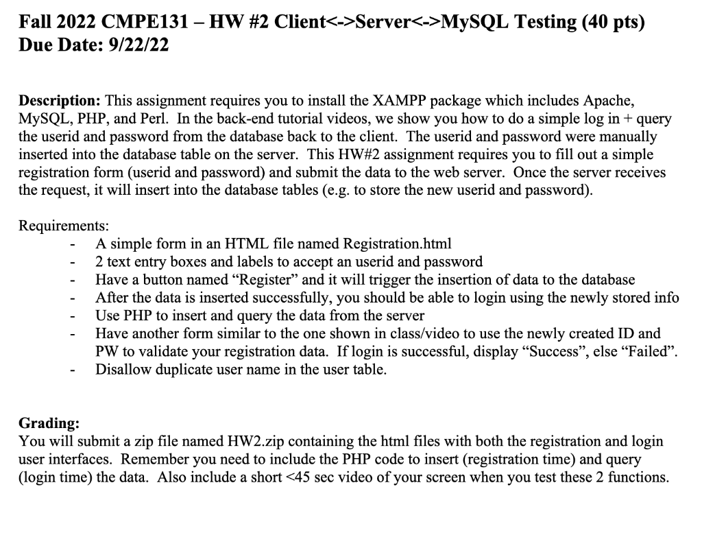 Solved Fall 2022 Cmpe131 Hw 2 Client Server Mysql