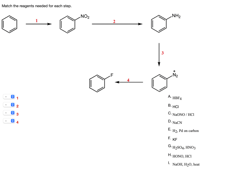 Solved Match the reagents needed for each step. NO2 NH2 2 o | Chegg.com