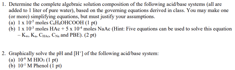 Solved 1. Determine the complete algebraic solution | Chegg.com