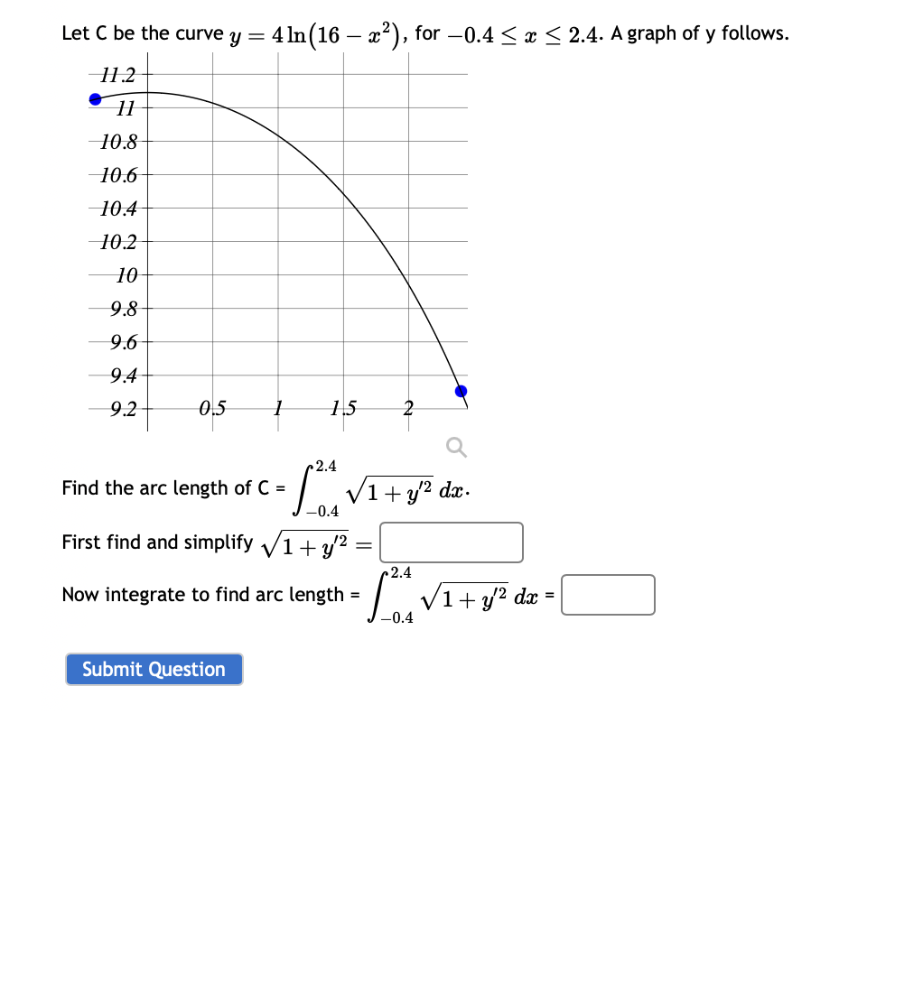 Solved Let C ﻿be the curve y=4ln(16-x2), ﻿for -0.4≤x≤2.4. ﻿A | Chegg.com