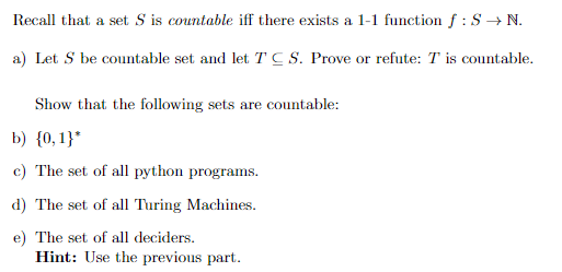 Solved Recall that a set S is countable iff there exists a | Chegg.com