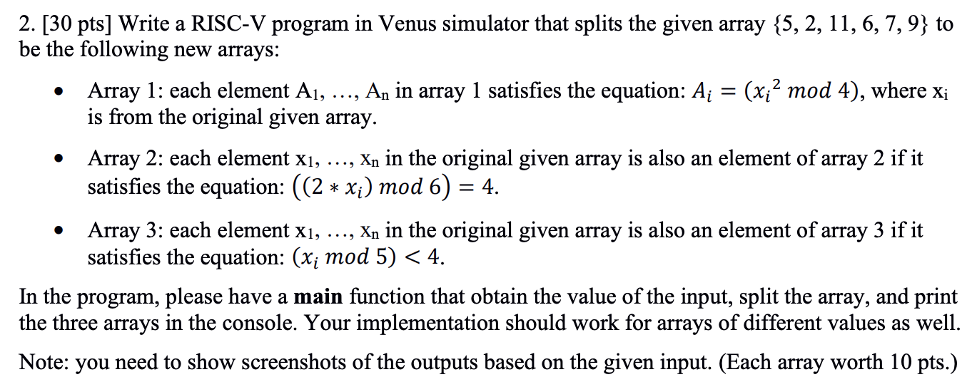 2. [30 pts] Write a RISC-V program in Venus simulator | Chegg.com