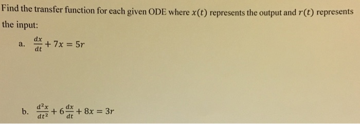 Solved Find the transfer function for each given ODE where | Chegg.com