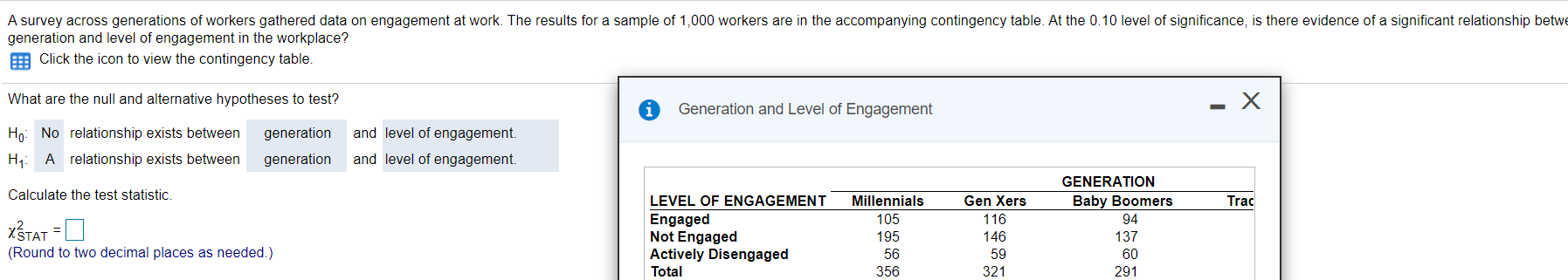 Solved A survey across generations of workers gathered data | Chegg.com