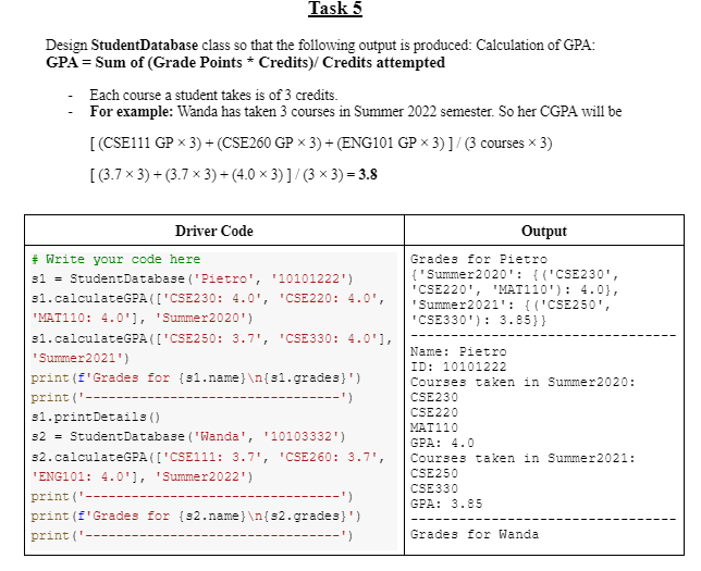Solved Design StudentDatabase class so that the following | Chegg.com