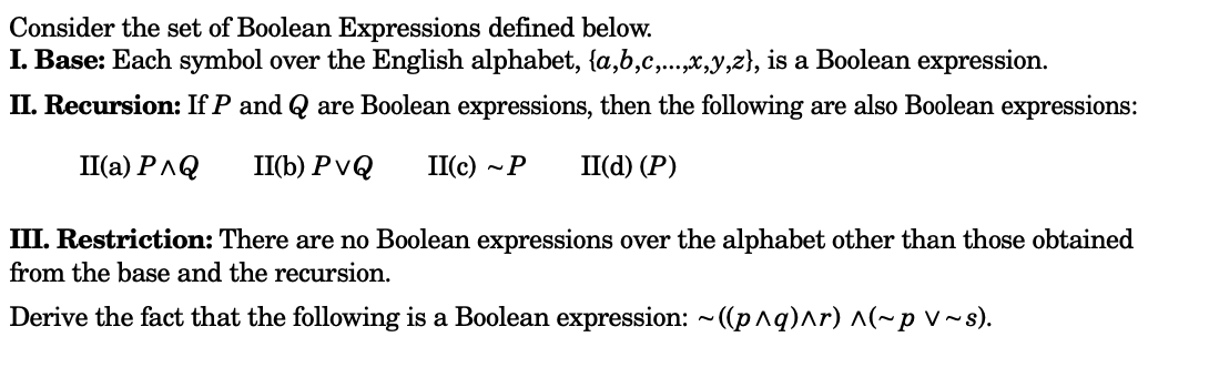 Solved Consider the set of Boolean Expressions defined | Chegg.com