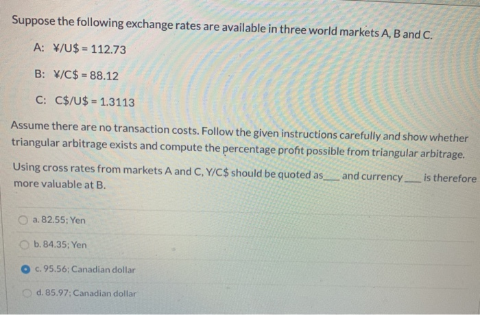 Solved Suppose the following exchange rates are available in | Chegg.com