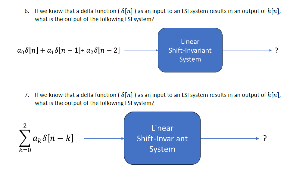 Solved If we know that a delta function ) ﻿as an input to | Chegg.com
