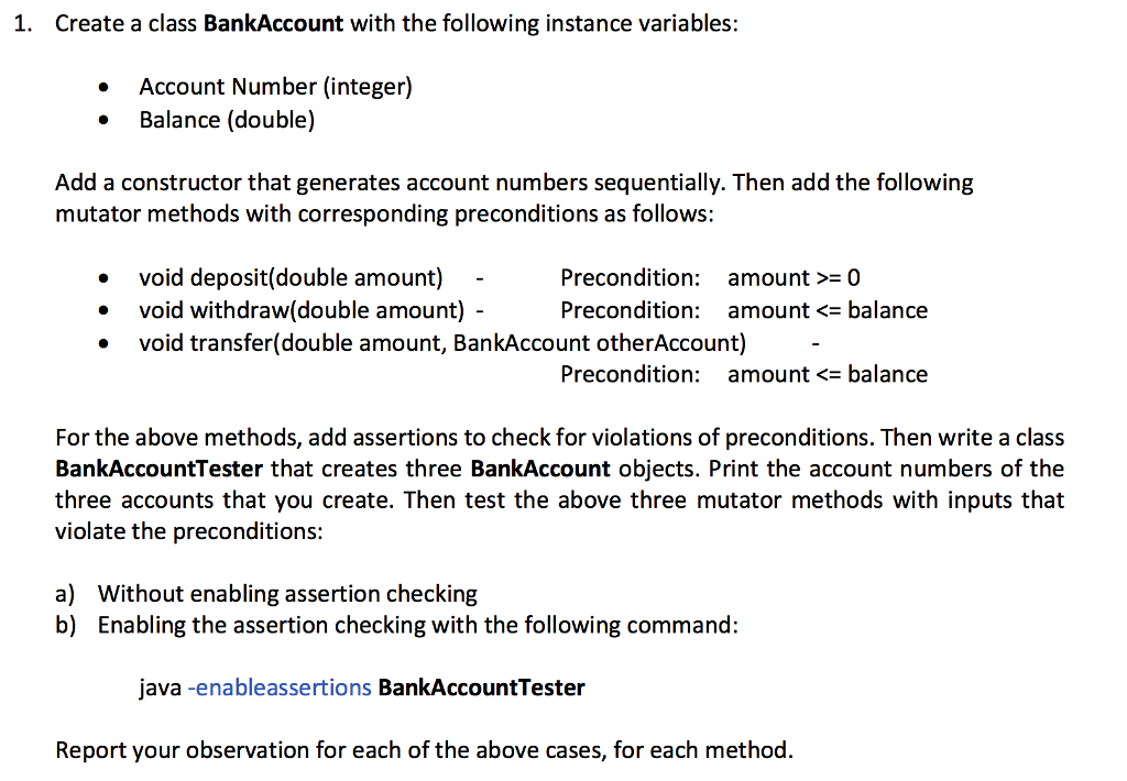 Solved 1. Create a class BankAccount with the following | Chegg.com