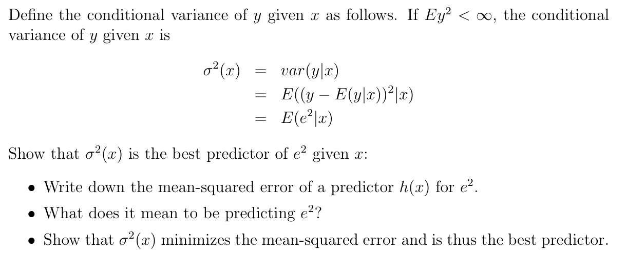 Solved Define the conditional variance of y given x as | Chegg.com