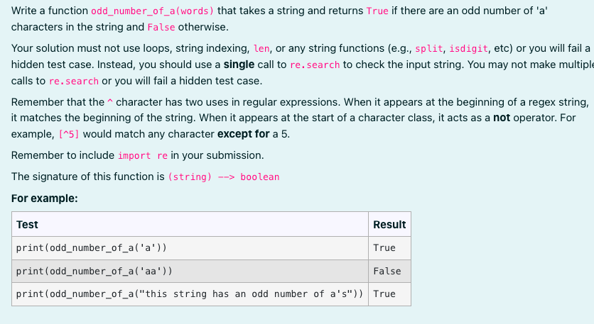 Solved Write a function odd_number_of_a(words) that takes a | Chegg.com