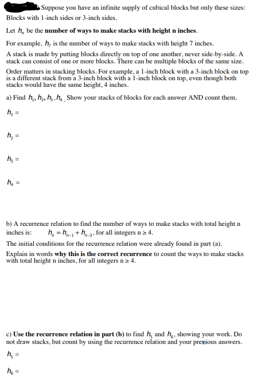 Solved Suppose you have an infinite supply of cubical blocks | Chegg.com