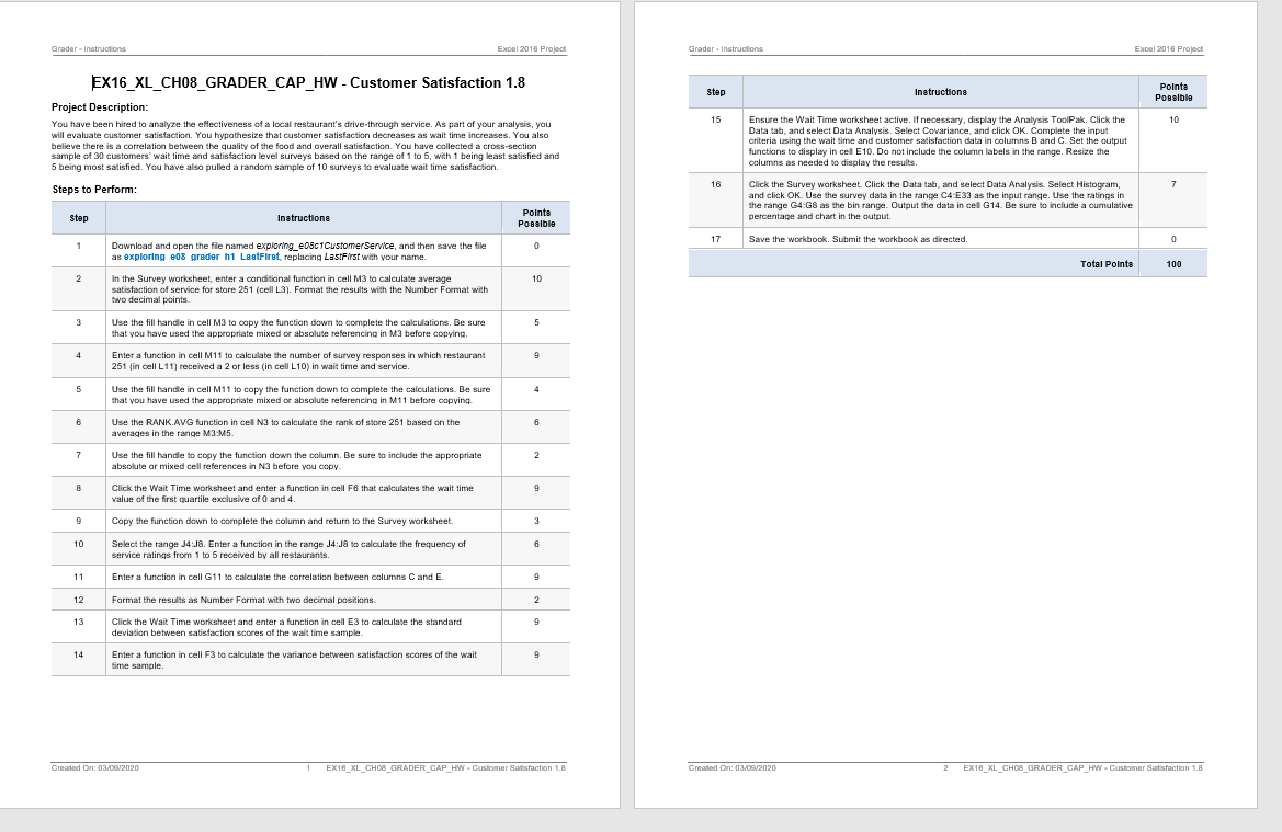Grader - Instructions Excel 2016 Project Grader - | Chegg.com
