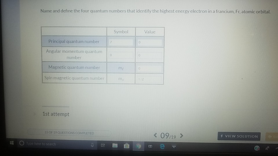 Solved What is the subshell corresponding to the following | Chegg.com
