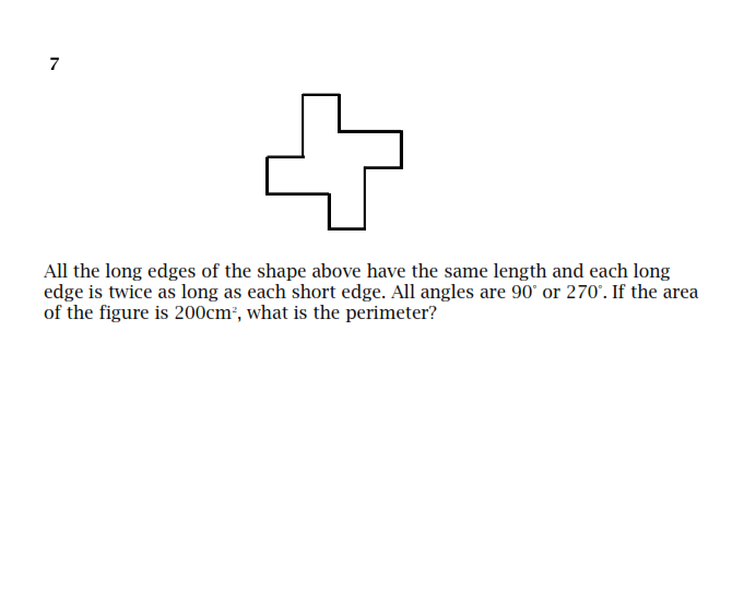 Solved 7 4 All the long edges of the shape above have the | Chegg.com